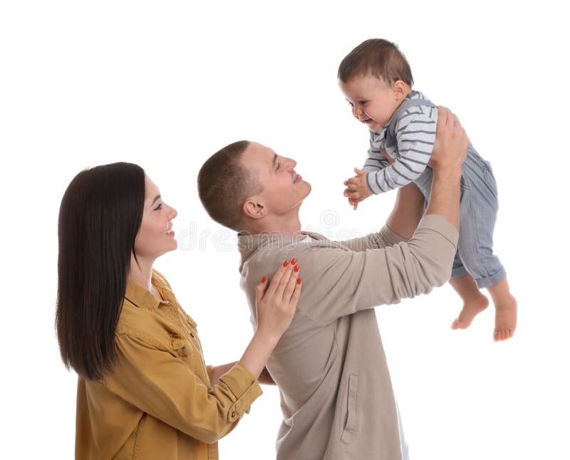 Happy Parents with Cute Child on White Background Stock Photo - Image ...