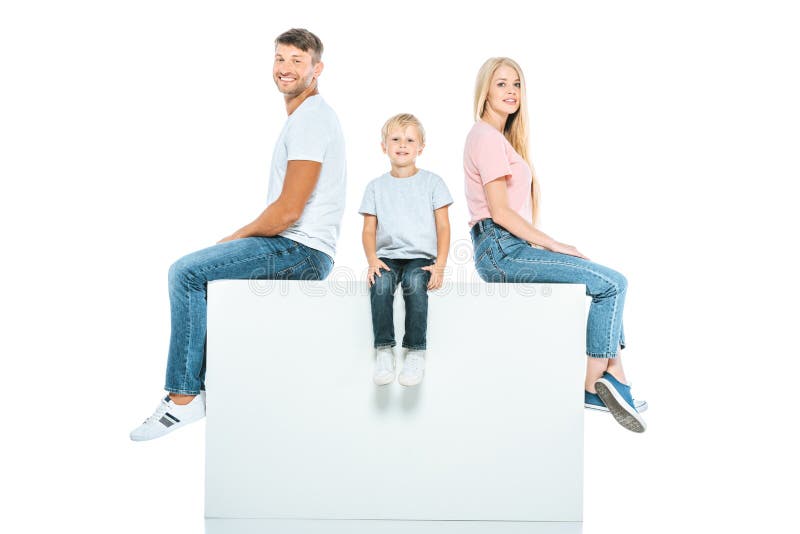 Parents and Son Sitting on Cube Stock Photo - Image of father, casual ...