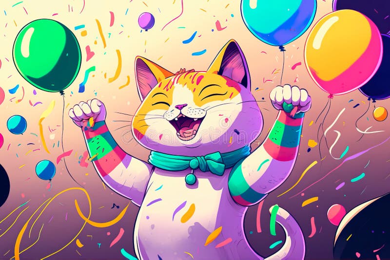 Happy Party Funny Cat or Celebration Concept Stock Illustration ...