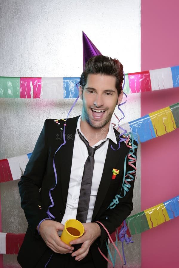 Happy Party Young Man Drinking Enjoying Alone Stock Image - Image of ...