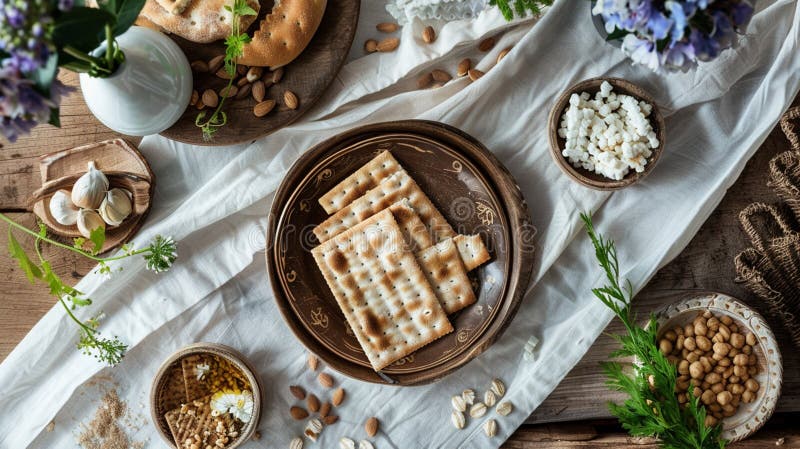 Happy Passover - Happy Pesach. Traditional Passover Bread on Wooden ...