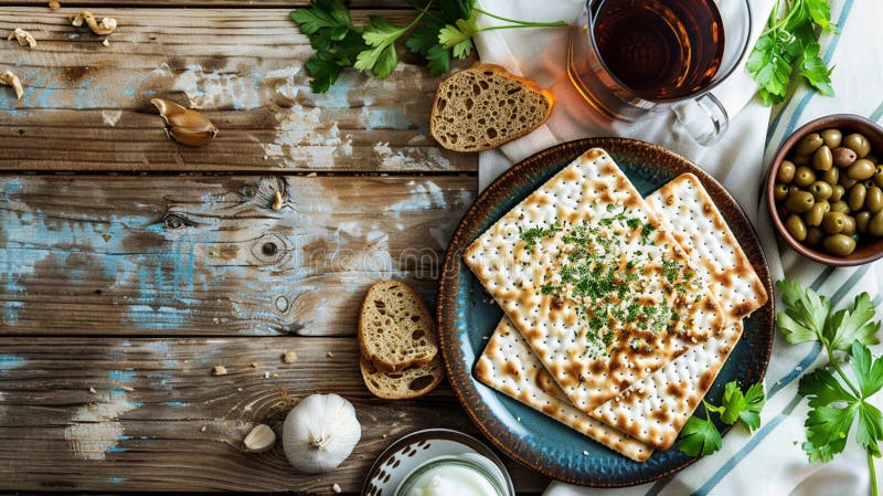 Happy Passover - Happy Pesach. Traditional Passover Bread on Wooden ...