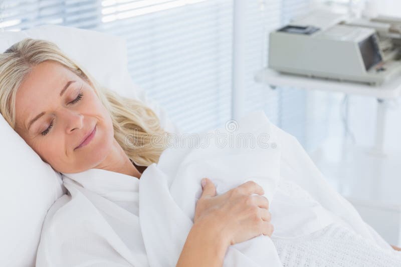 Happy Patient Lying on Her Bed Stock Image - Image of medical, closes ...
