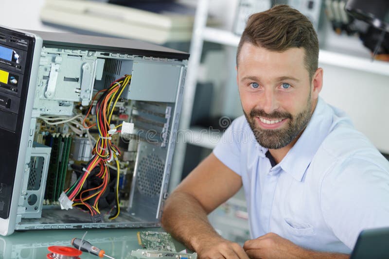 Happy Pc Engineer Smiles at Camera Stock Image - Image of ordinary ...