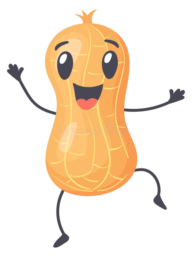 Happy Peanut Cartoon Character Waving Stock Vector - Illustration of ...