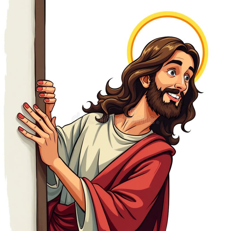 Peeking Jesus Out from Behind a Wall Stock Photo - Illustration of ...
