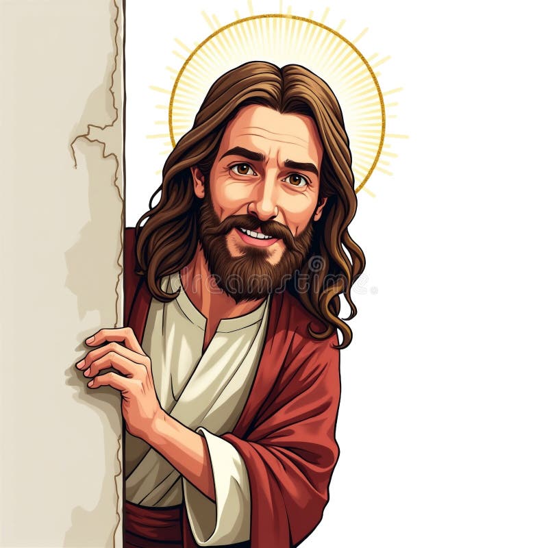 Peeking Jesus Out from Behind a Wall Stock Illustration - Illustration ...