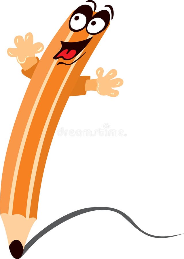 Happy Pencil Couple Cartoon with Blank Sign Stock Vector - Illustration ...