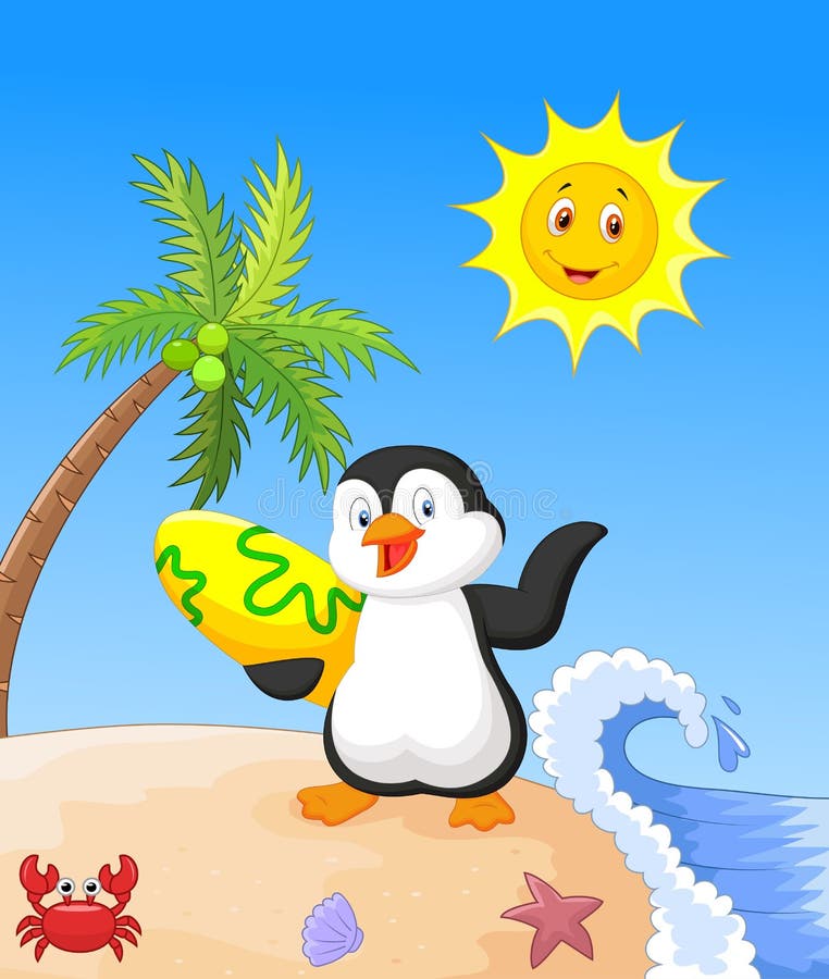 Cute Penguin Cartoon Waving Stock Vector - Illustration of animal, pole ...