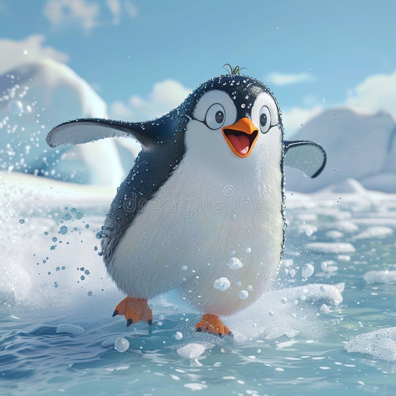 Happy Penguin Sliding on Ice, Arctic Scene Stock Illustration ...