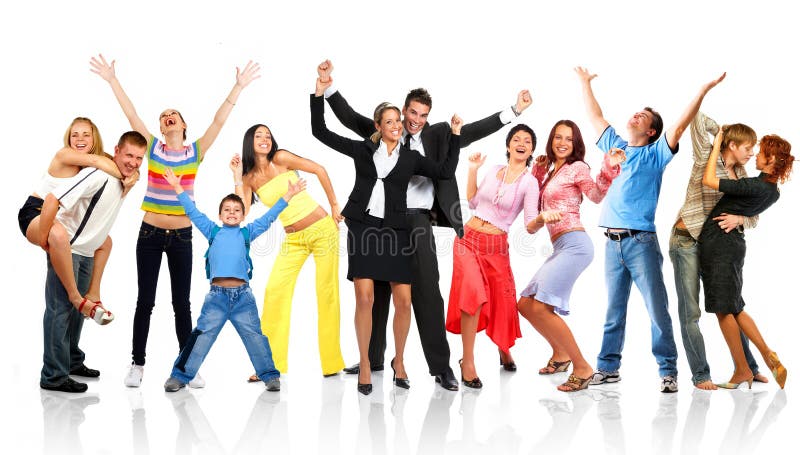 Happy People Crowd with Board for Text Stock Photo - Image of person ...