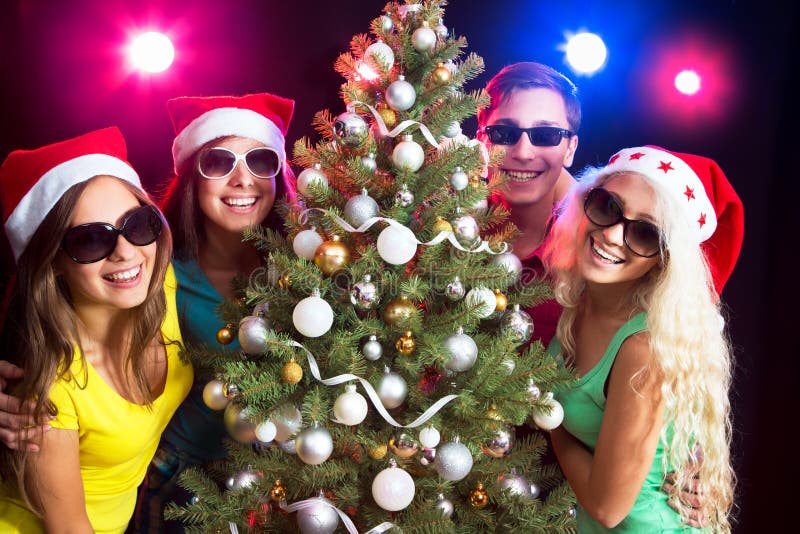 Happy People Around The Christmas Tree Royalty Free Stock Images ...