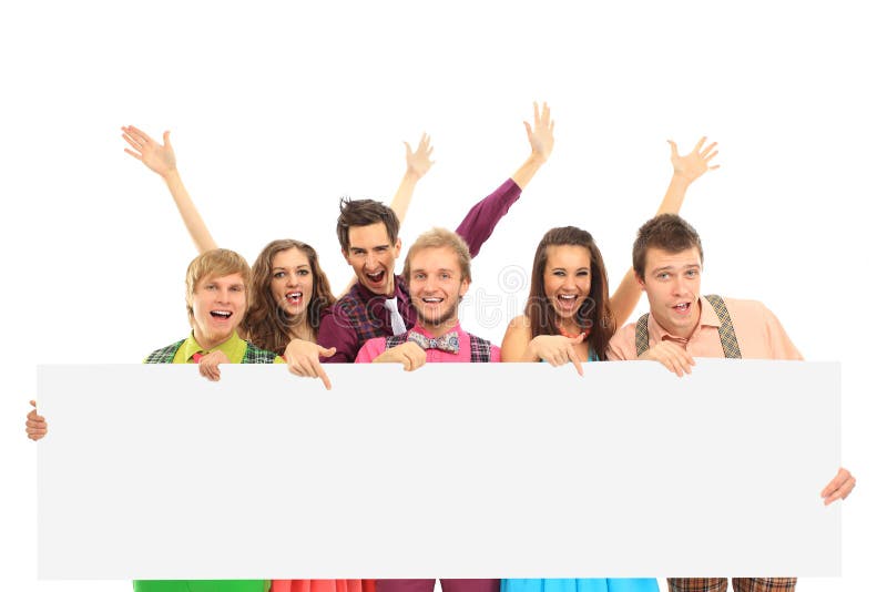 Happy people holding sign stock photo. Image of holding - 17051258