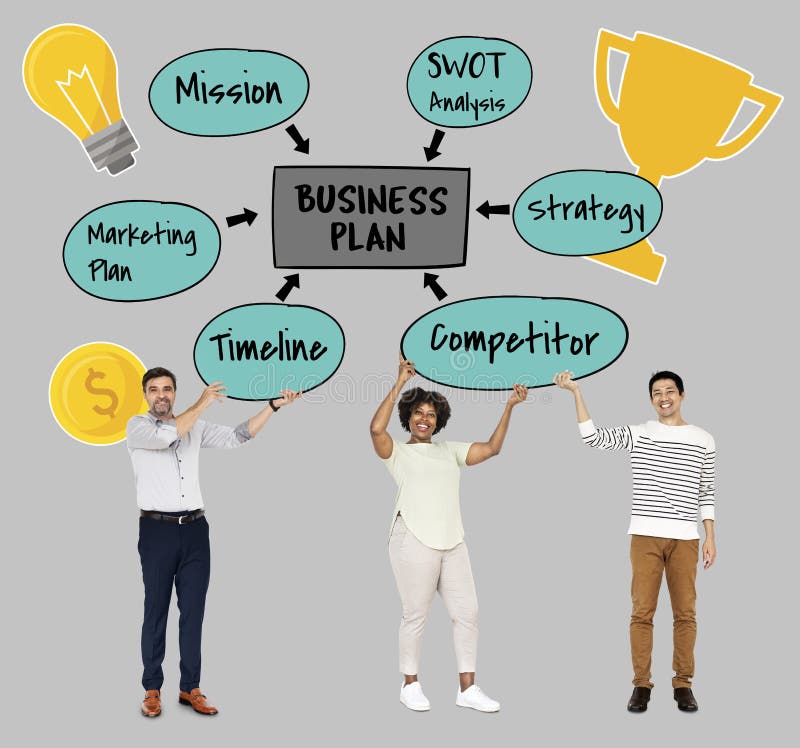 Happy People with a Business Plan Stock Illustration - Illustration of ...