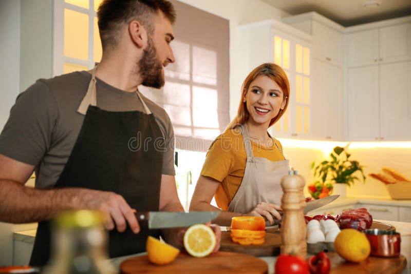 Happy People Cooking Food in Kitchen Stock Photo - Image of indoors ...