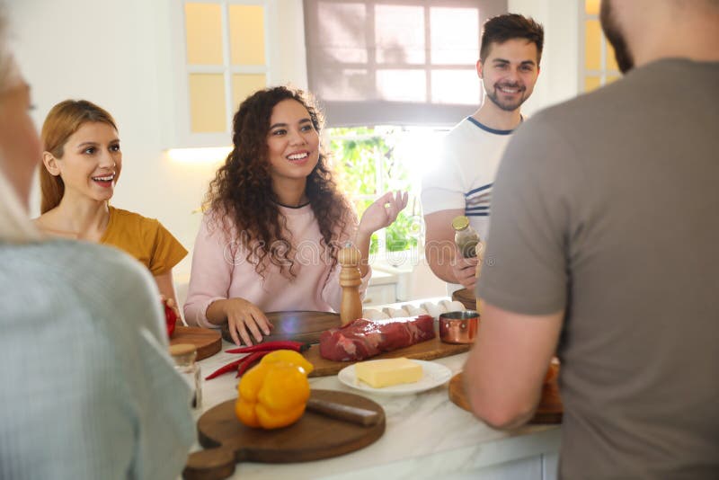 Happy People Cooking Food in Kitchen Stock Photo - Image of delicious ...