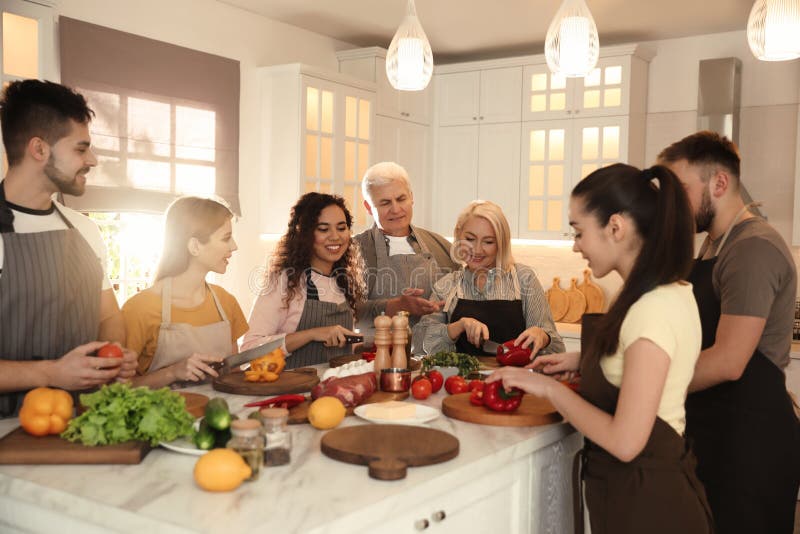 Happy People Cooking Food in Kitchen Stock Image - Image of african ...