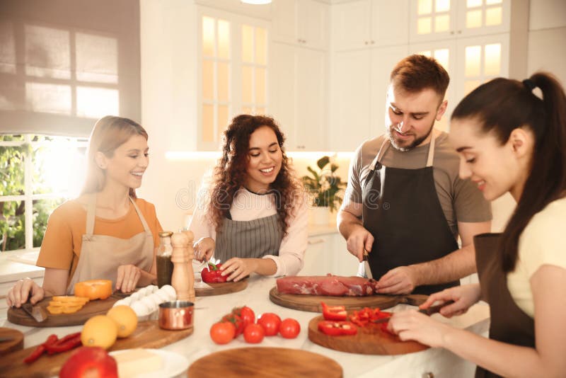 Happy People Cooking Food in Kitchen Stock Photo - Image of family ...
