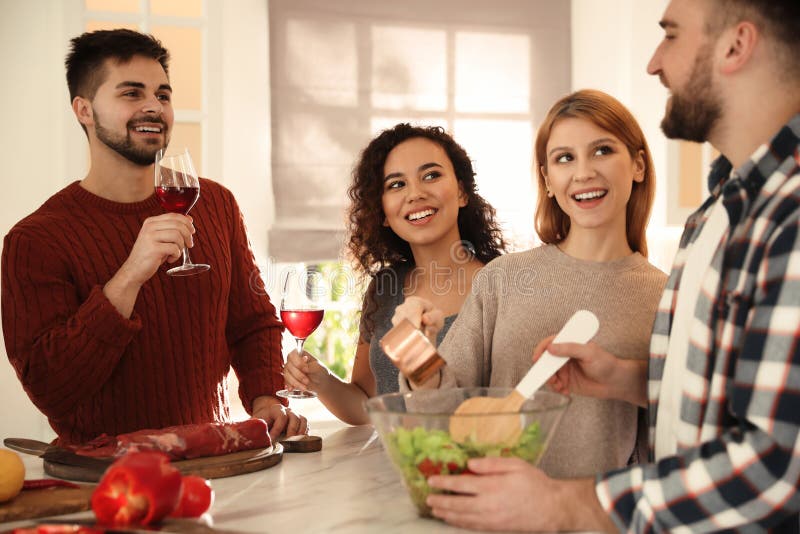Happy People Cooking Food in Kitchen Stock Photo - Image of happy ...