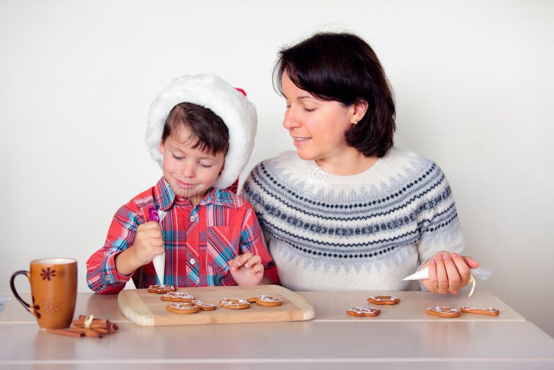 Happy People Decorating the Gingerbread Cookies Stock Photo - Image of ...