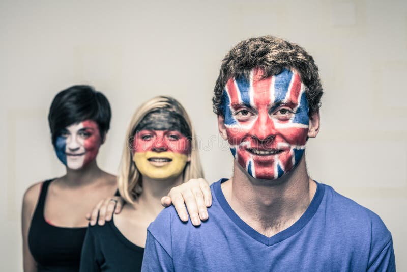 Happy People with European Flags on Faces Stock Photo - Image of ...
