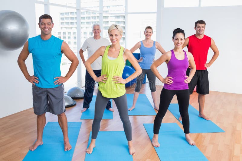 Happy People Exercising in Gym Class Stock Photo - Image of exercise ...