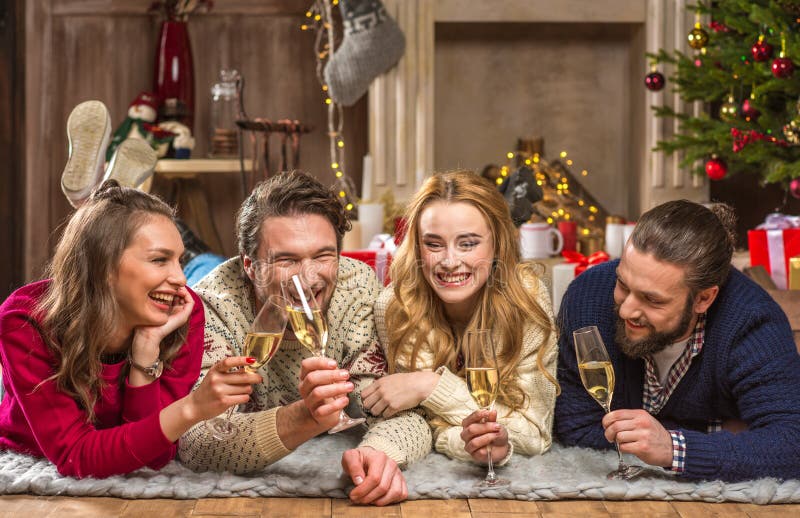 Happy People with Glasses of Champagne Stock Photo - Image of pretty ...