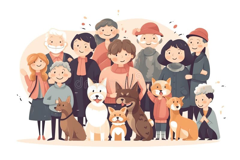 Happy People Have Pets, Cats and Dogs Stock Illustration - Illustration ...