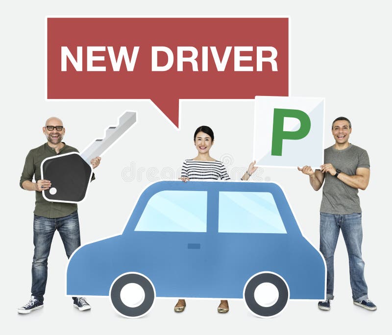 Happy People Holding Car Icons Stock Photo - Image of smile, bubble ...