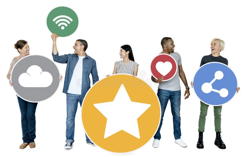 Happy People Holding Internet Icons Stock Image - Image of share ...