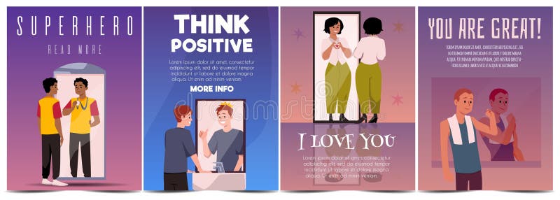 Happy People Look at Their Reflection in the Mirror with Optimism ...