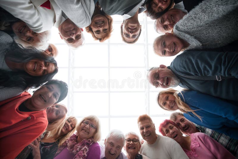 Happy People Looking Down at Camera Stock Image - Image of casual ...