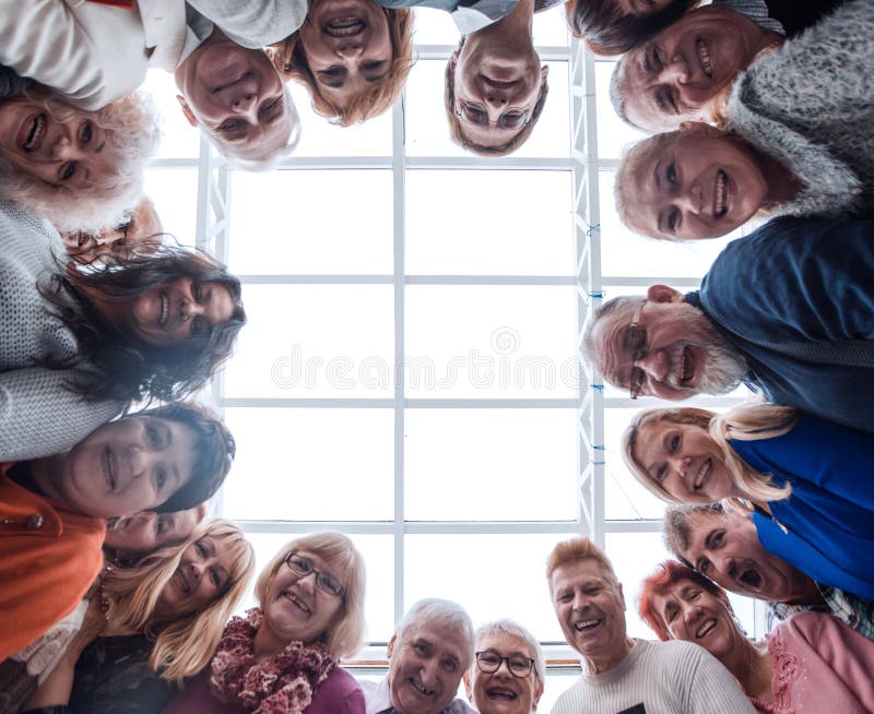 Happy People Looking Down at Camera Stock Image - Image of casual ...