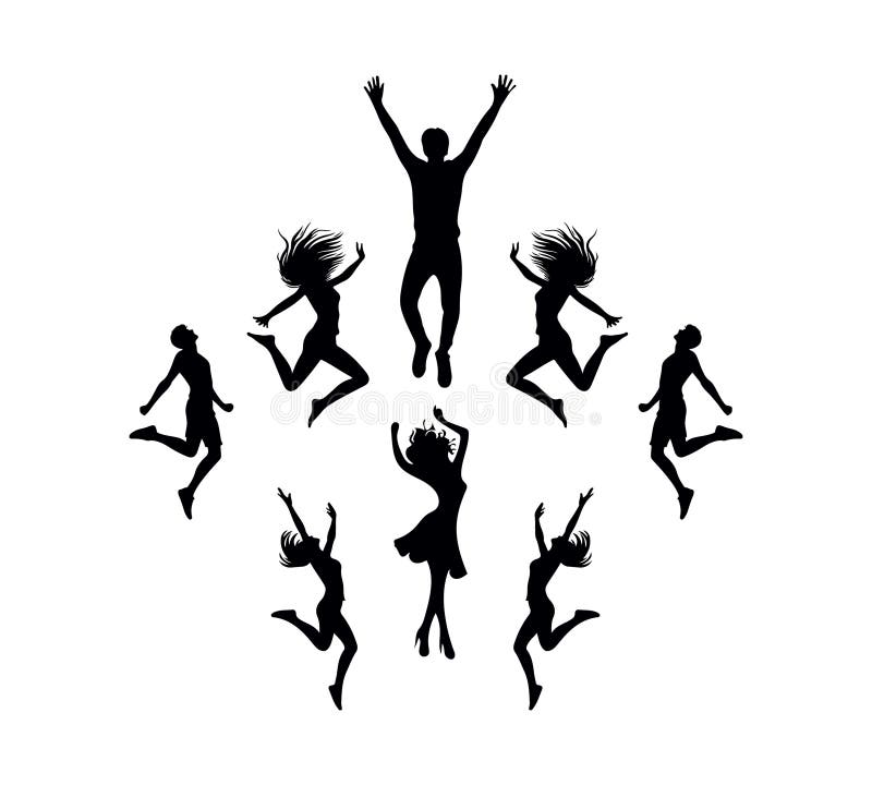 Happy People Silhouette Jumping in the Air Stock Vector - Illustration ...