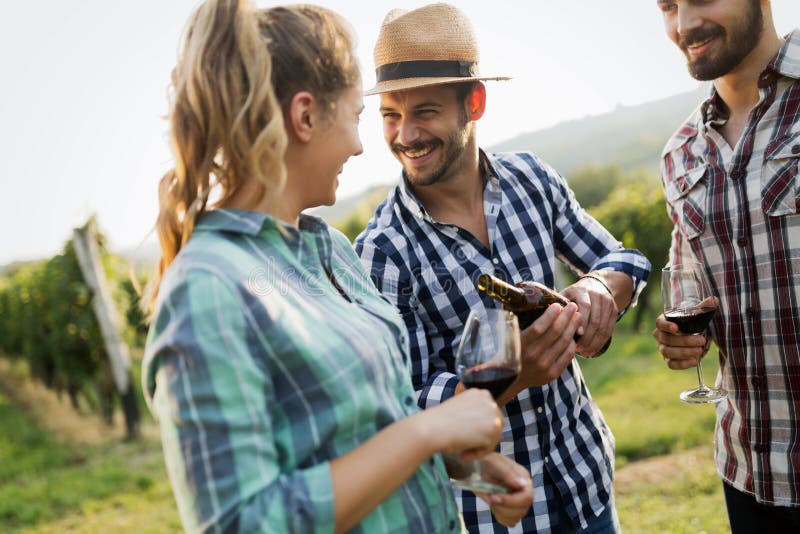 People Tasting Wine in Vineyard Stock Image - Image of portrait ...