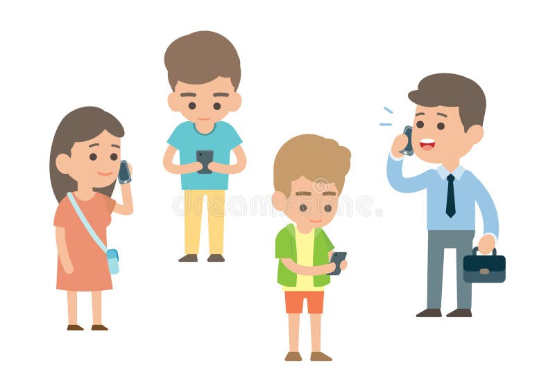 Happy People Using Smartphone, Gadget Concept, Vector Flat Illu Stock ...