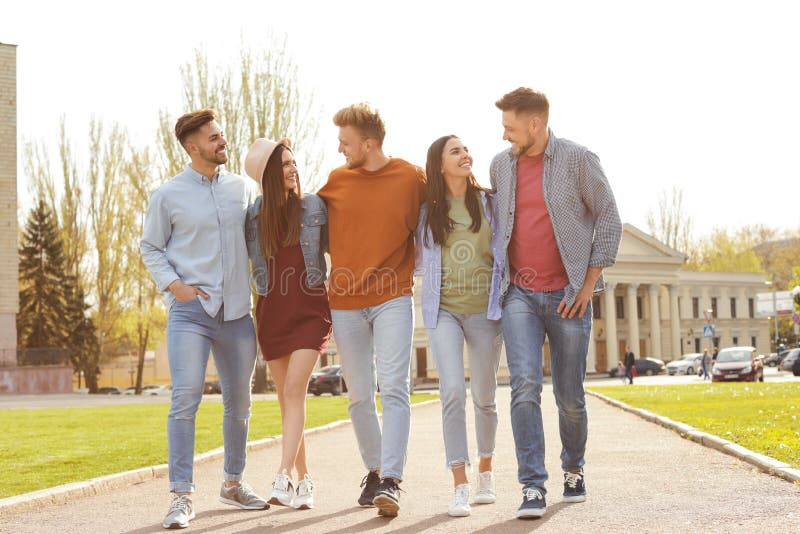 Happy People Walking on Sunny Day Stock Photo - Image of people ...