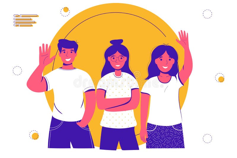 People Welcoming Greeting Vector Illustration. Happy Man and Woman ...