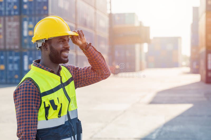 Happy People Worker Work in Cargo Container Logistic Shipping Port Yard ...