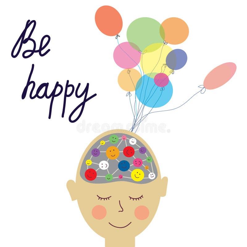 Happy Person Concept Card with Brain Stock Vector - Illustration of ...