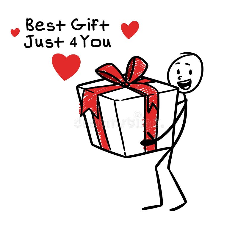 A Happy Person Gets a Very Big Gift Stock Illustration - Illustration ...