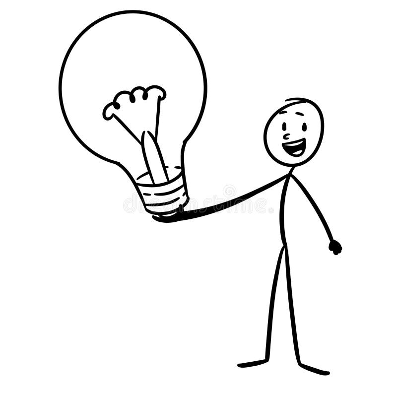 A Happy Person Holding a Light Bulb As a Great Idea Stock Illustration ...