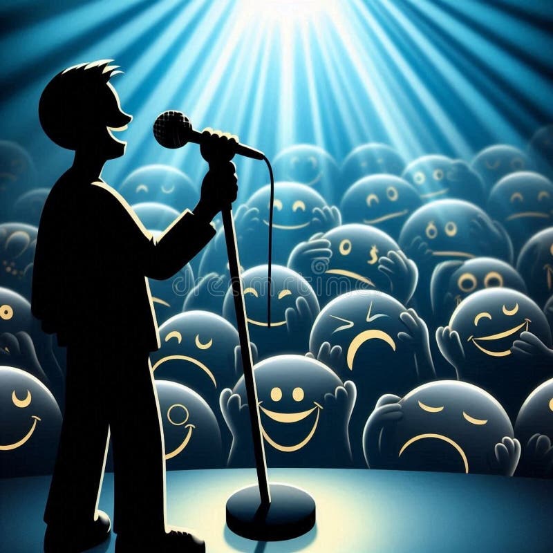 A Happy Person Singing and Holding a Microphone with Distorted Happy ...