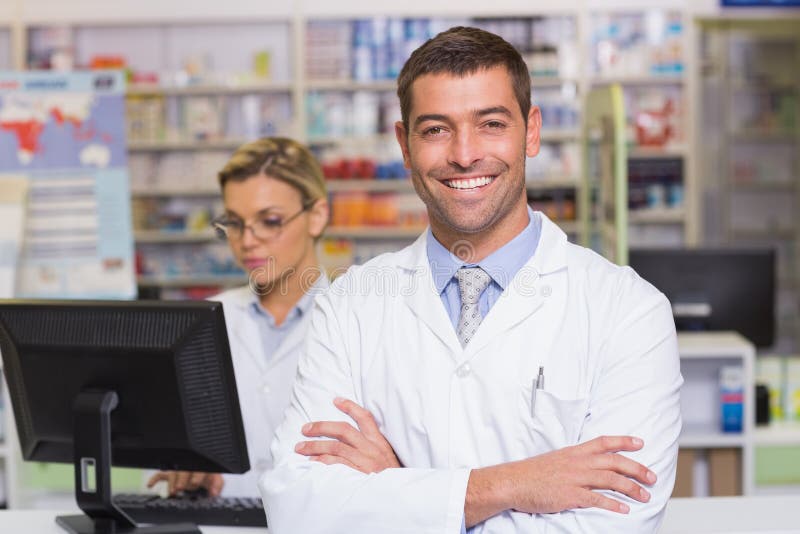 Happy Pharmacist Looking at Camera Stock Image - Image of ...