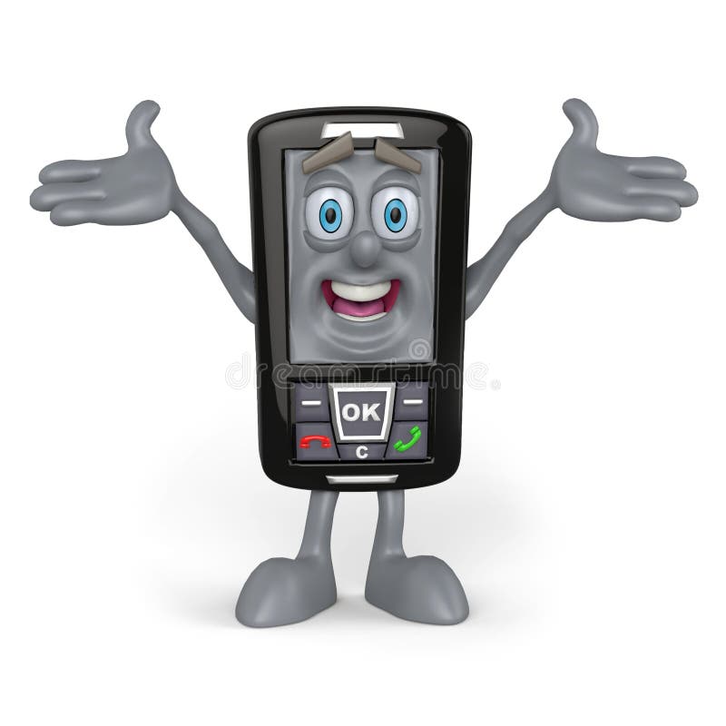 3D Cartoon Cell Phone with Thumbs Up Stock Illustration - Illustration ...