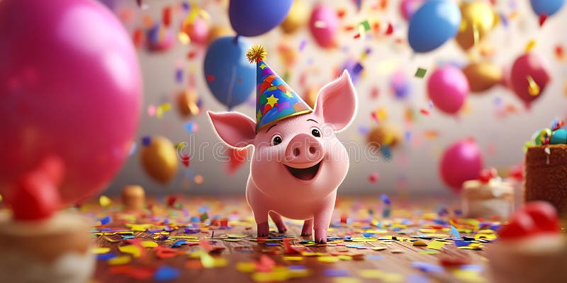 Happy Pig Birthday Party stock illustration. Illustration of sweet ...