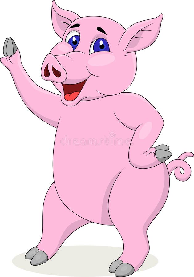 Cartoon Happy Cute Pink Pig Character Presenting Stock Illustration ...