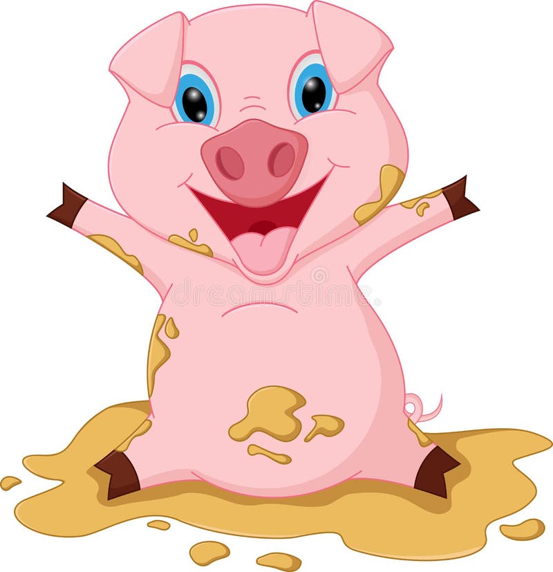 Cartoon Pig in the Mud Smiling Stock Vector - Illustration of comic ...