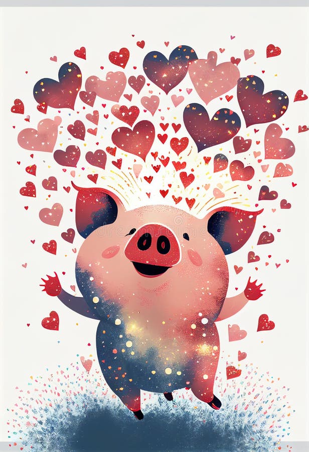 Happy Pig in a Firework of Hearts. Valentine S Day Stock Illustration ...