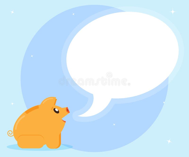 Happy Pig Piggy Bank and a White Cloud, Empty Speech Bubble for Text ...